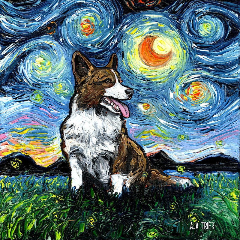 Black Corgi Starry Night - Etsy