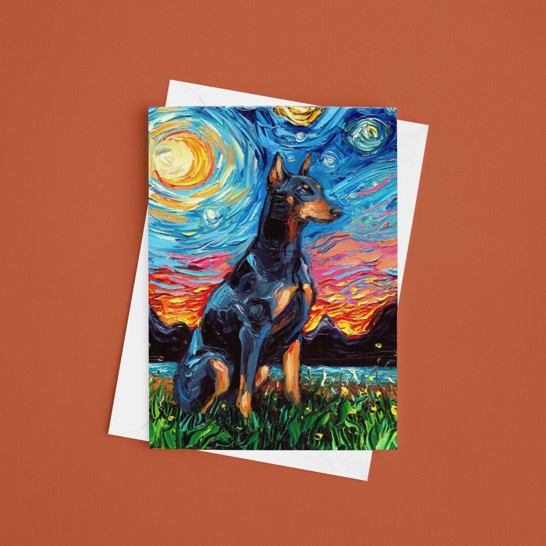 Folded Blank Greeting Cards Doberman Pinscher Starry Night 4.25x5.5 ...