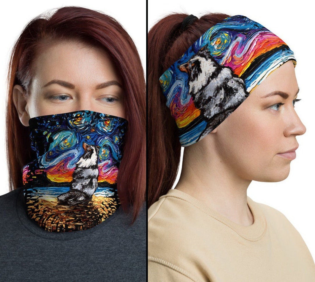 Merle Shetland Sheepdog Sheltie Dog Starry Night Art Face Mask Face ...