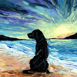 Black Labrador Beach Sunset Art Print Black Lab Dog Wall Artwork Dog ...