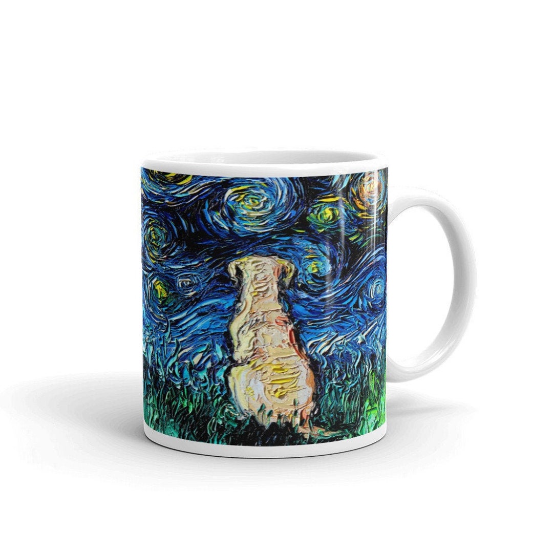 Yellow Labrador Coffee Mug Dog Lover Starry Night Art by Aja Ceramic ...