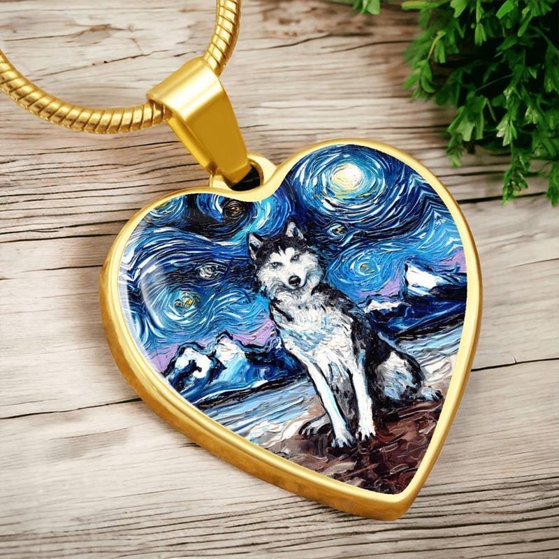 Gold Necklace Charm Husky - Etsy