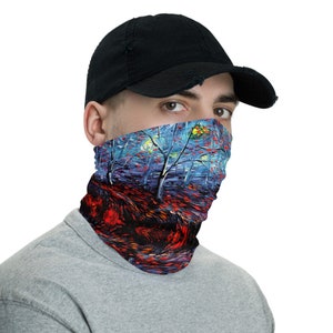 Dark Autumn Landscape Starry Night Trees Art Face Mask Face Shield ...