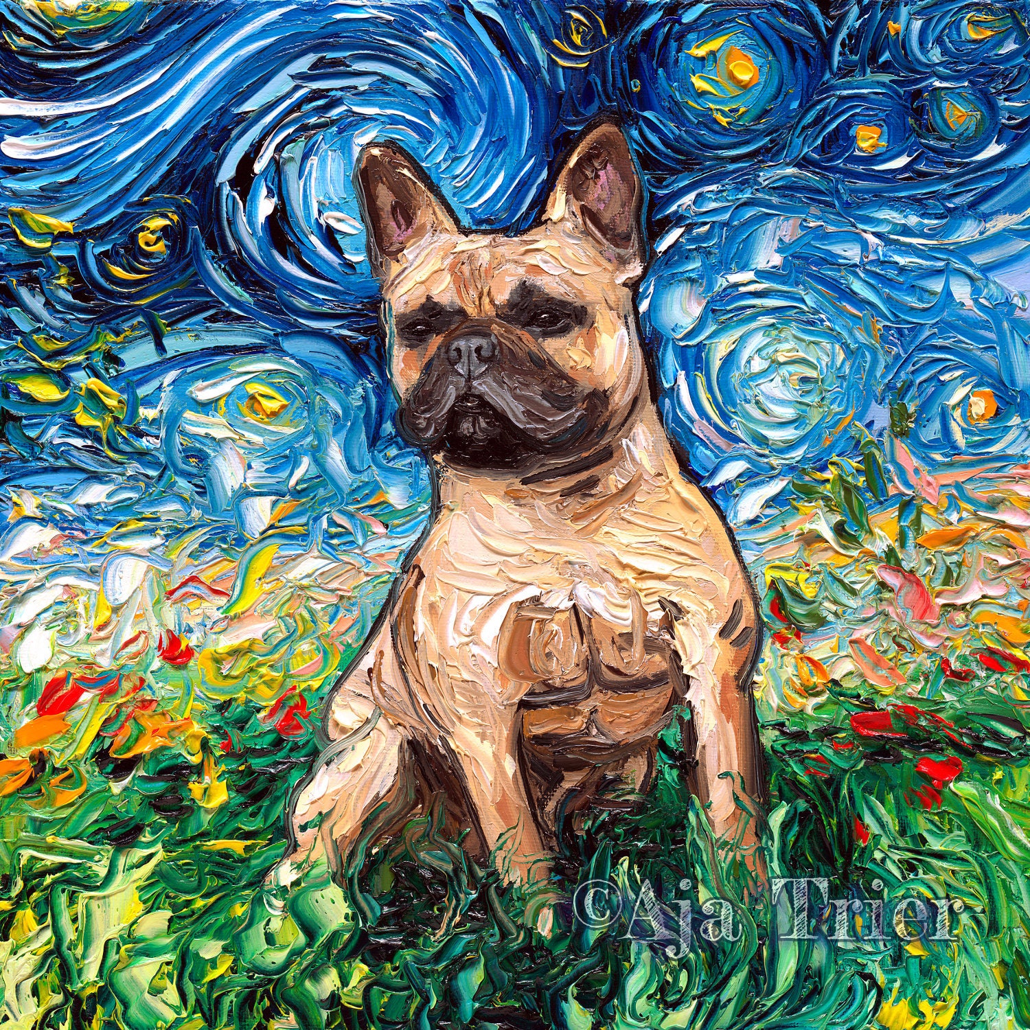 Fawn French Bulldog Starry Night Dog Art CANVAS Print by Aja | Etsy