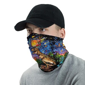 Jurassic Starry Night Dinosaur Extinction Asteroid Art Face Mask Face ...