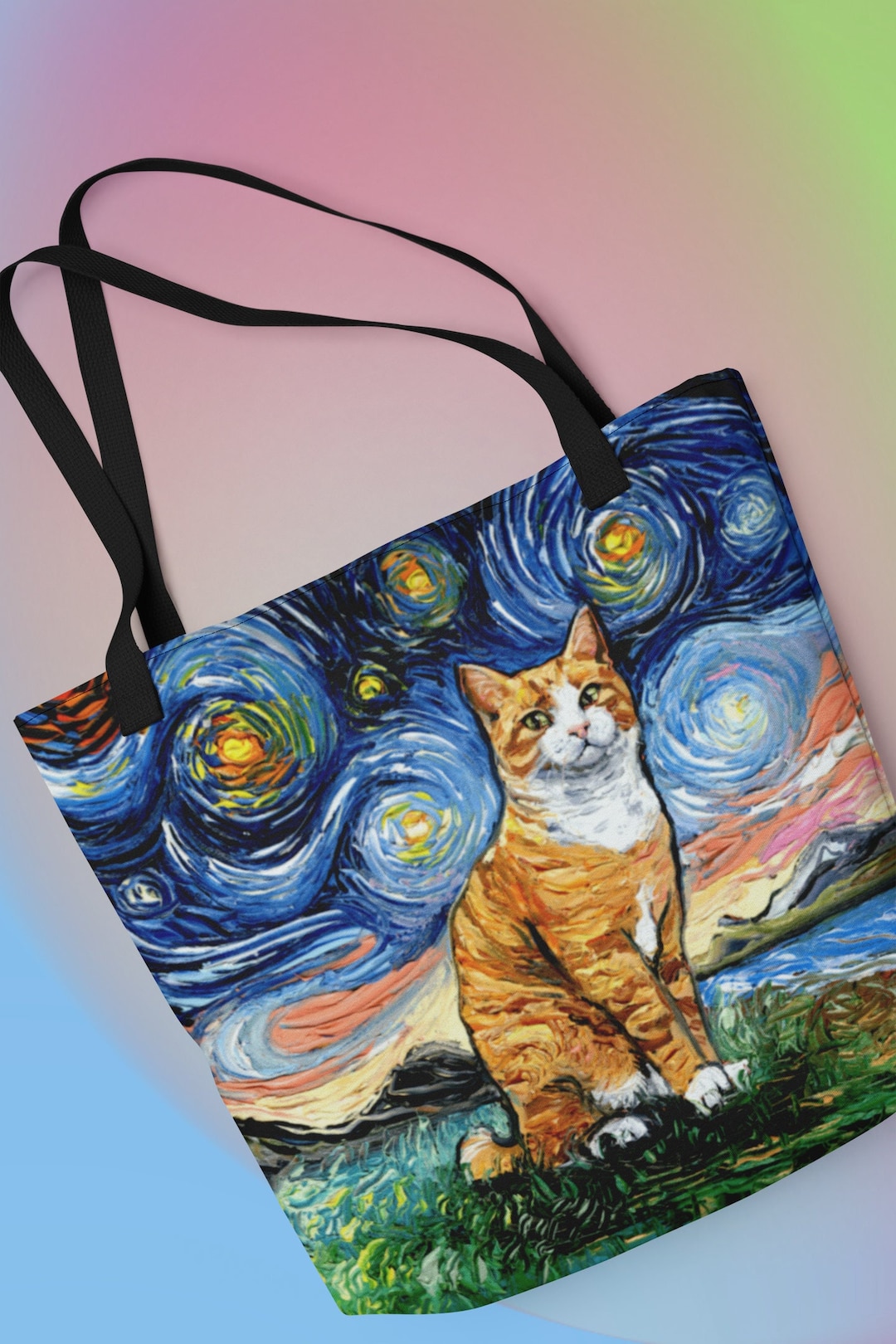 Tote Bag Orange Tuxedo Tabby Cat Starry Night Handbag Artwork by Aja ...