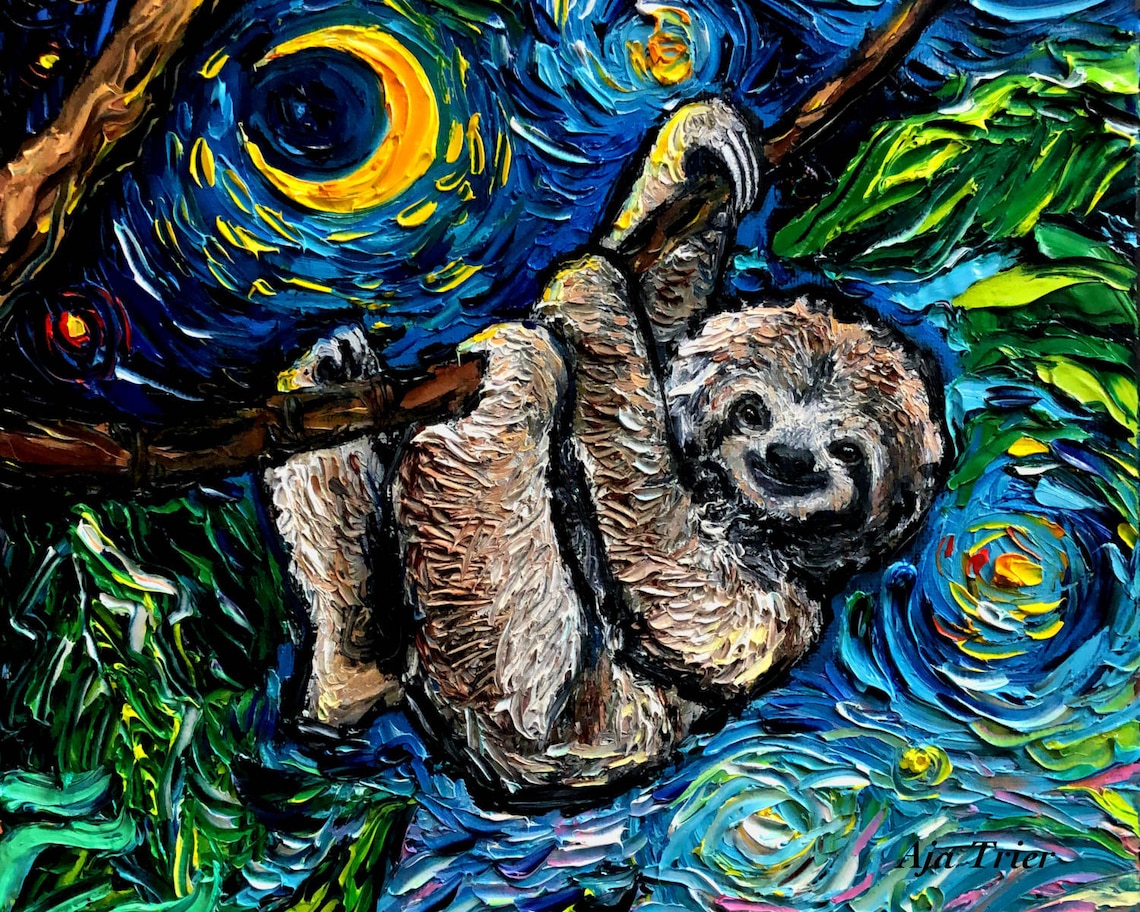 Cute 3 Three Toed Sloth Art CANVAS Print Starry Night Ready to - Etsy