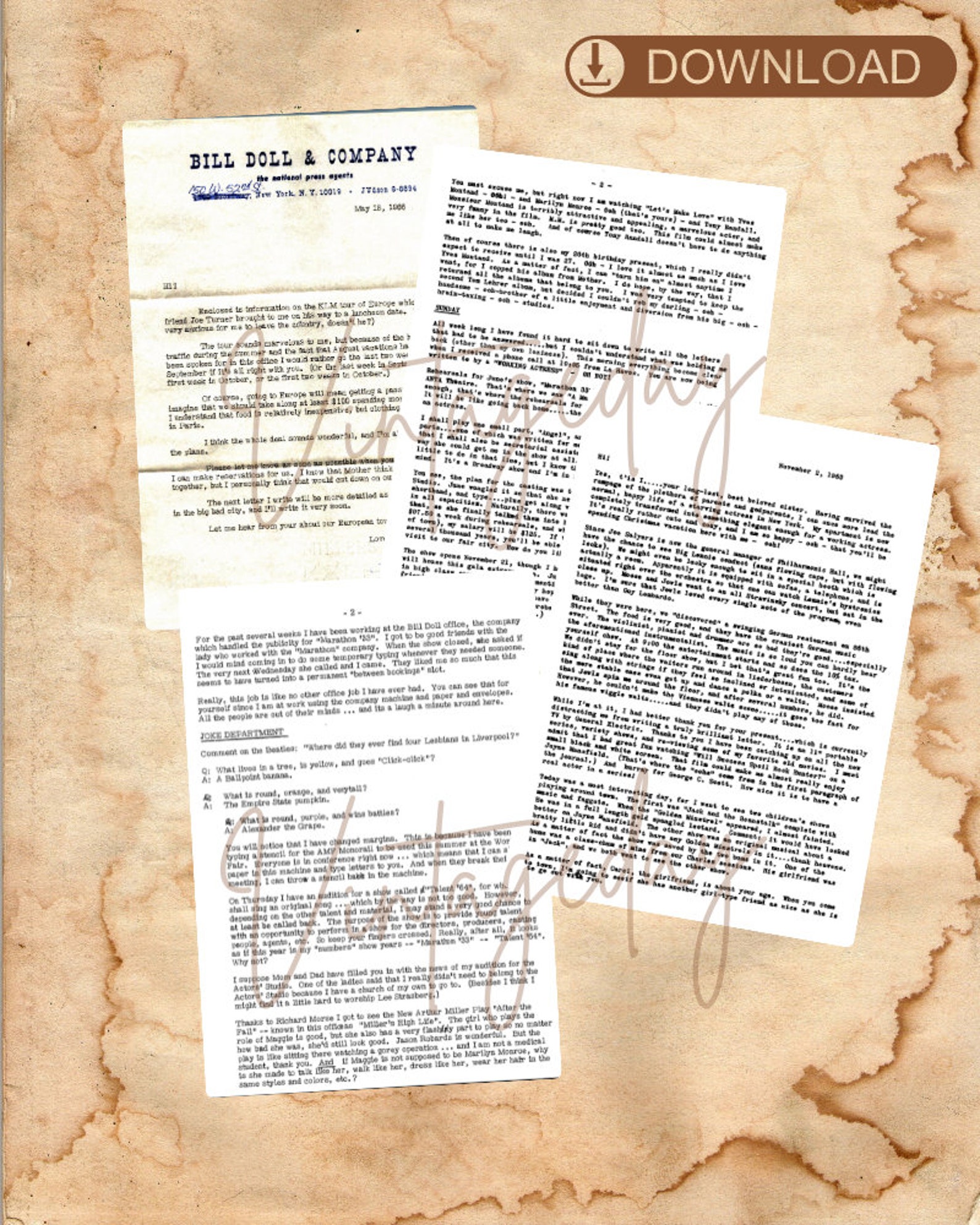 Vintage Typewritten 1960's NYC Broadway Letters, Antique Junk Journal ...