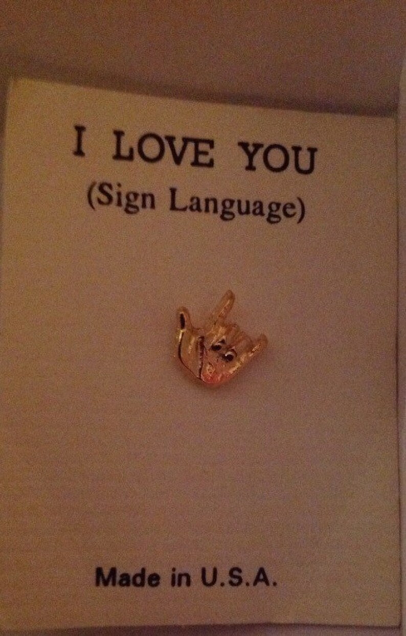 Vintage Oldstock I Love You in Sign Language Goldtone Clutch Lapel Pin ...