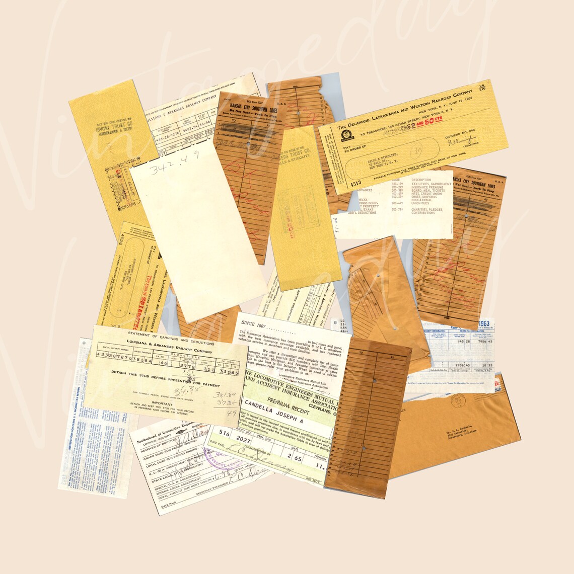 Payroll Railroad Cards Envelope Handwriting Printable Envelopes Digital ...