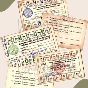 8 Vintage Union Cards 1954-1961 UAW Jewelry Union Membership Attendance ...