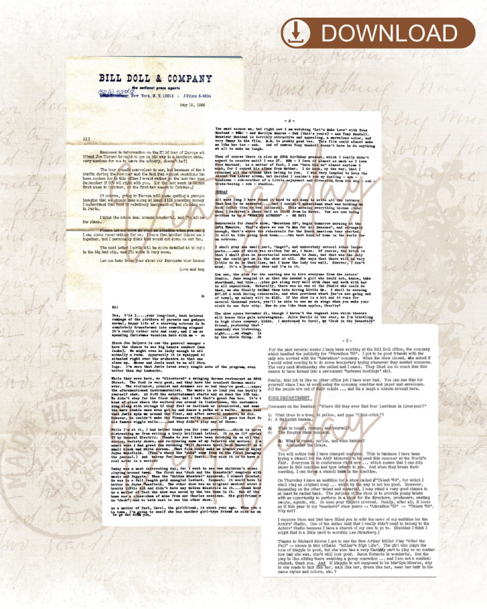 Vintage Typewritten 1960's NYC Broadway Letters, Antique Junk Journal ...