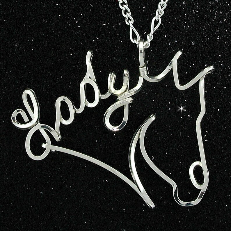 Mane Name Horse Head Necklace in Wire Script Any Name Gold - Etsy