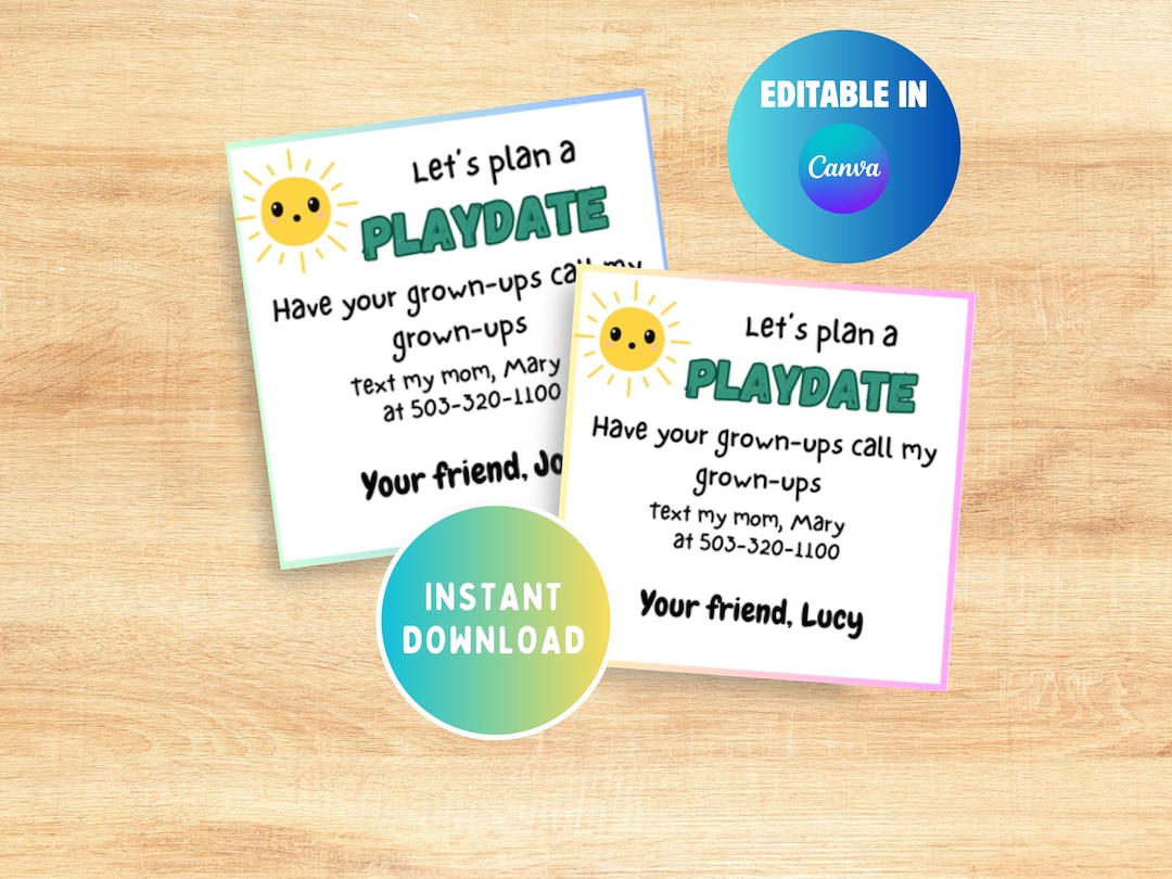 Editable Playdate Cards for Kids, Keep in Touch Cards, End of School ...