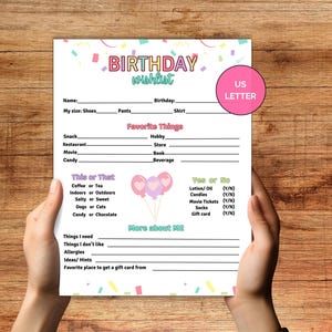 Printable Birthday Wishlist, Present List, Birthday List, Birthday ...