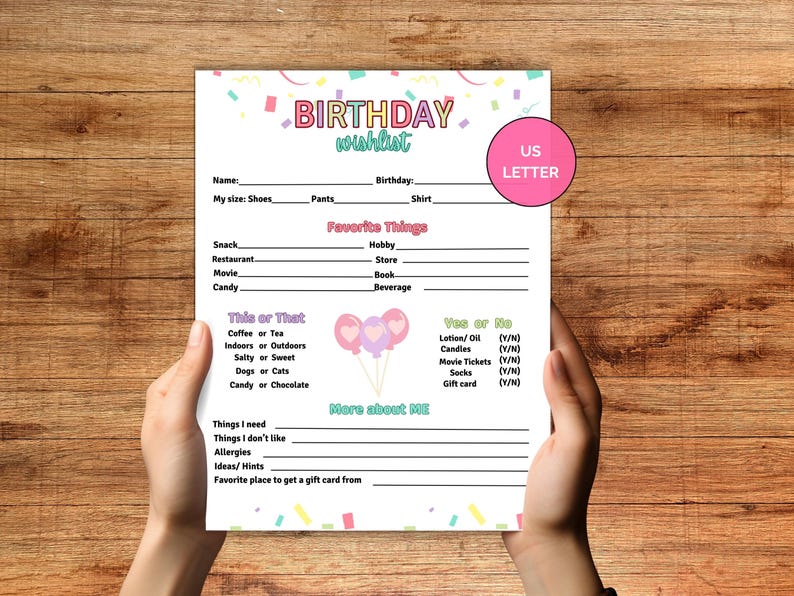 Printable Birthday Wishlist, Present List, Birthday List, Birthday ...