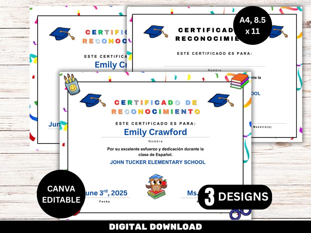 Editable Spanish Class Certificate, Spanish Certificate, Spanish Class ...