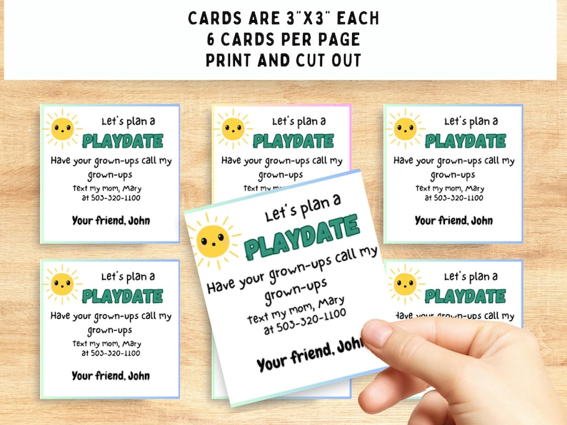 Editable Playdate Cards for Kids, Keep in Touch Cards, End of School ...