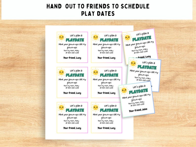 Editable Playdate Cards for Kids, Keep in Touch Cards, End of School ...