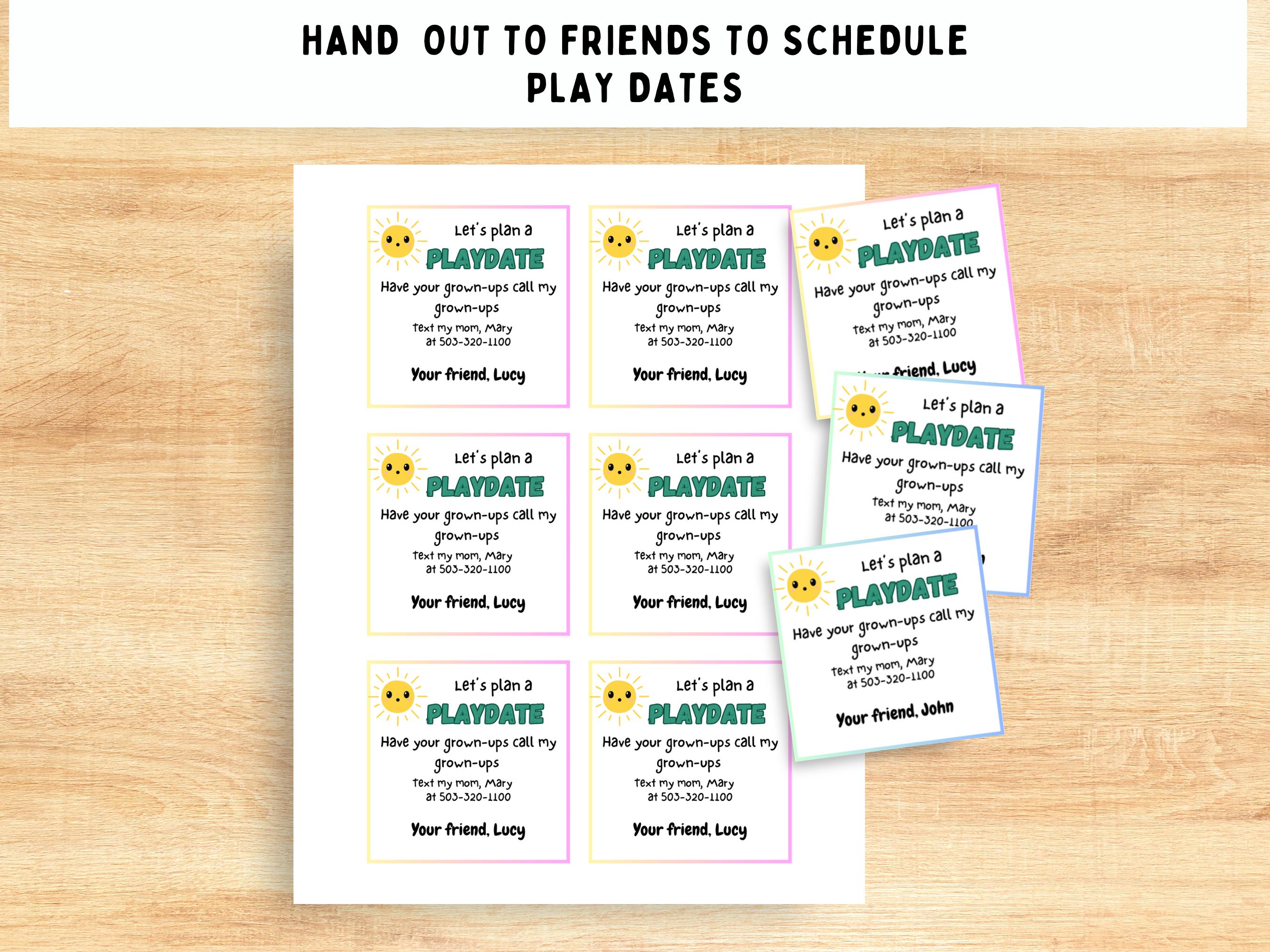 Editable Playdate Cards for Kids, Keep in Touch Cards, End of School ...