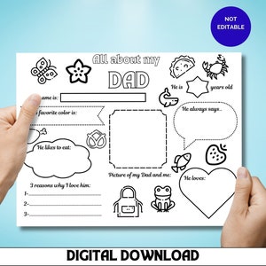 All About My Dad Worksheet, Father's Day Coloring Page, Fill in the ...