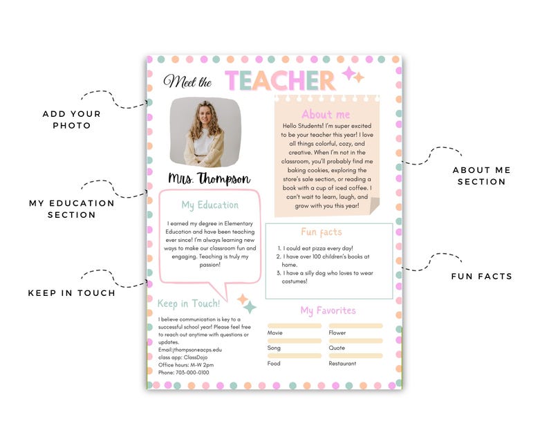 Editable Meet the Teacher Canva Template, Teacher Introduction, Bright ...