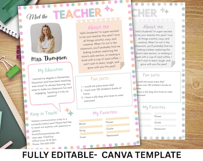 Pastel Meet the Teacher Editable *canva* - Etsy Canada