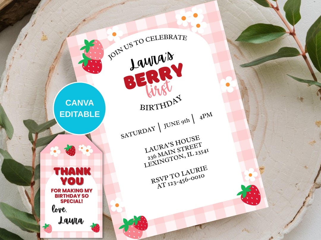 Berry First Birthday Invitation, Berry First Birthday Invite Template ...