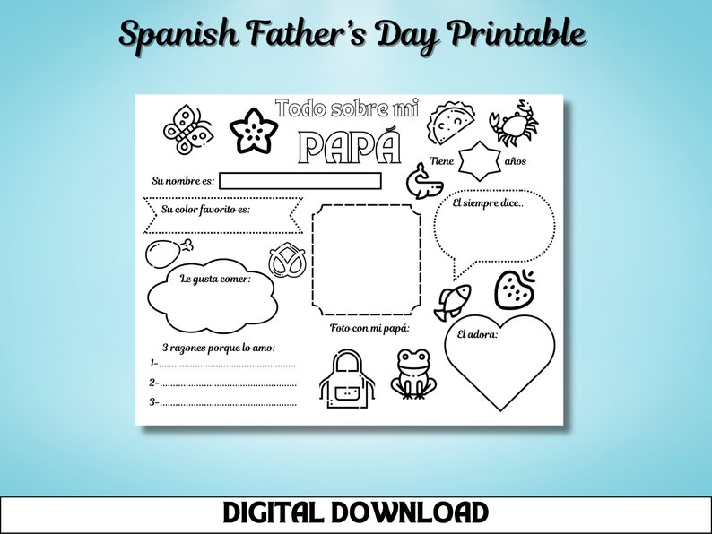 Spanish Fathers Day Coloring Page, Feliz Dia De Los Padres, - Etsy
