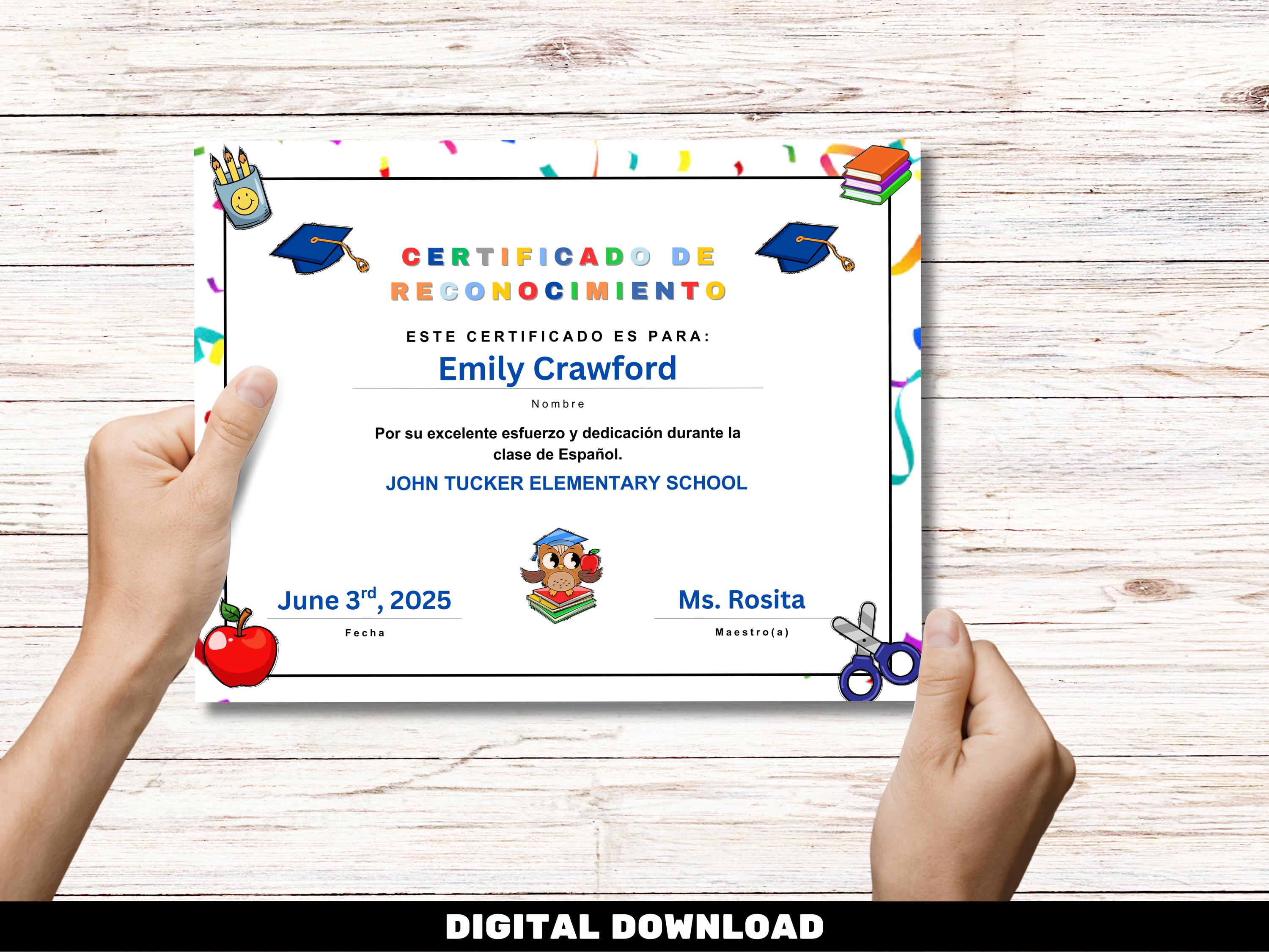 Editable Spanish Class Certificate, Spanish Certificate, Spanish Class ...