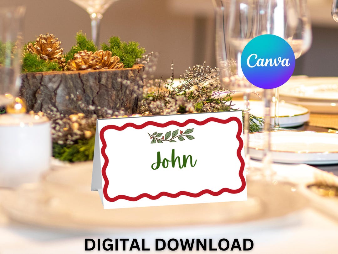 Editable Christmas Place Cards, Holiday Party Seating Card, Christmas ...