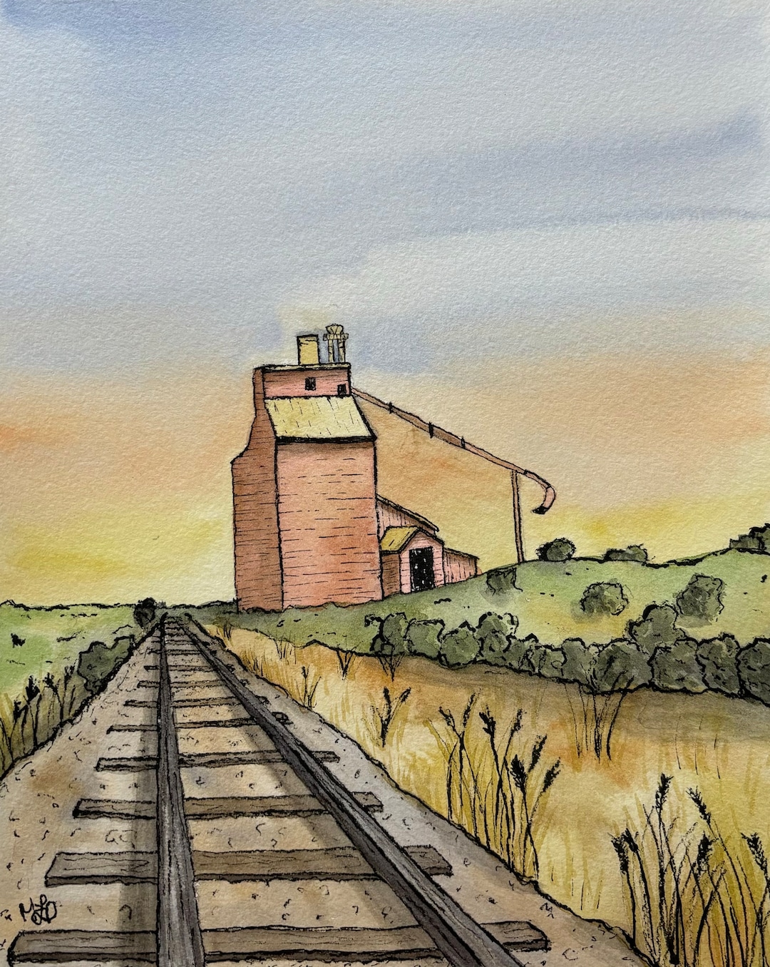 Grain Elevator Watercolor Painting - Etsy