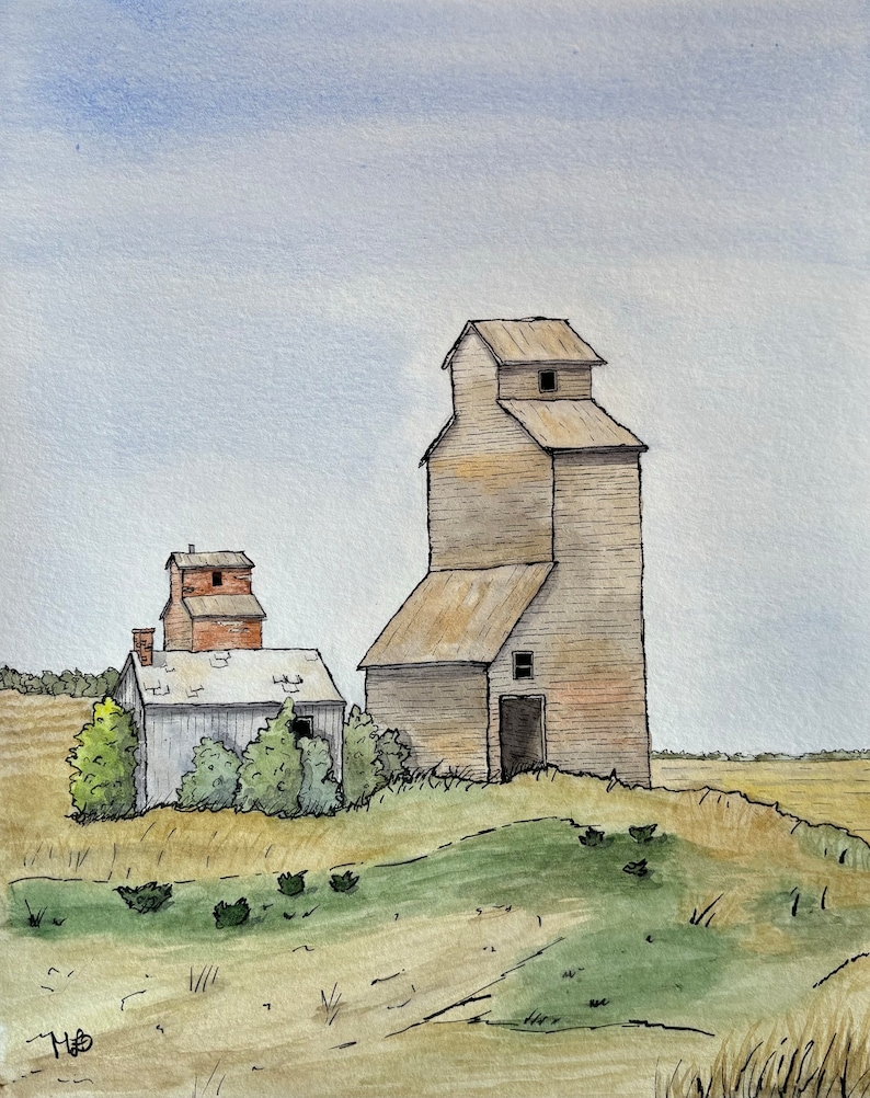 Grain Elevator Watercolor Painting - Etsy