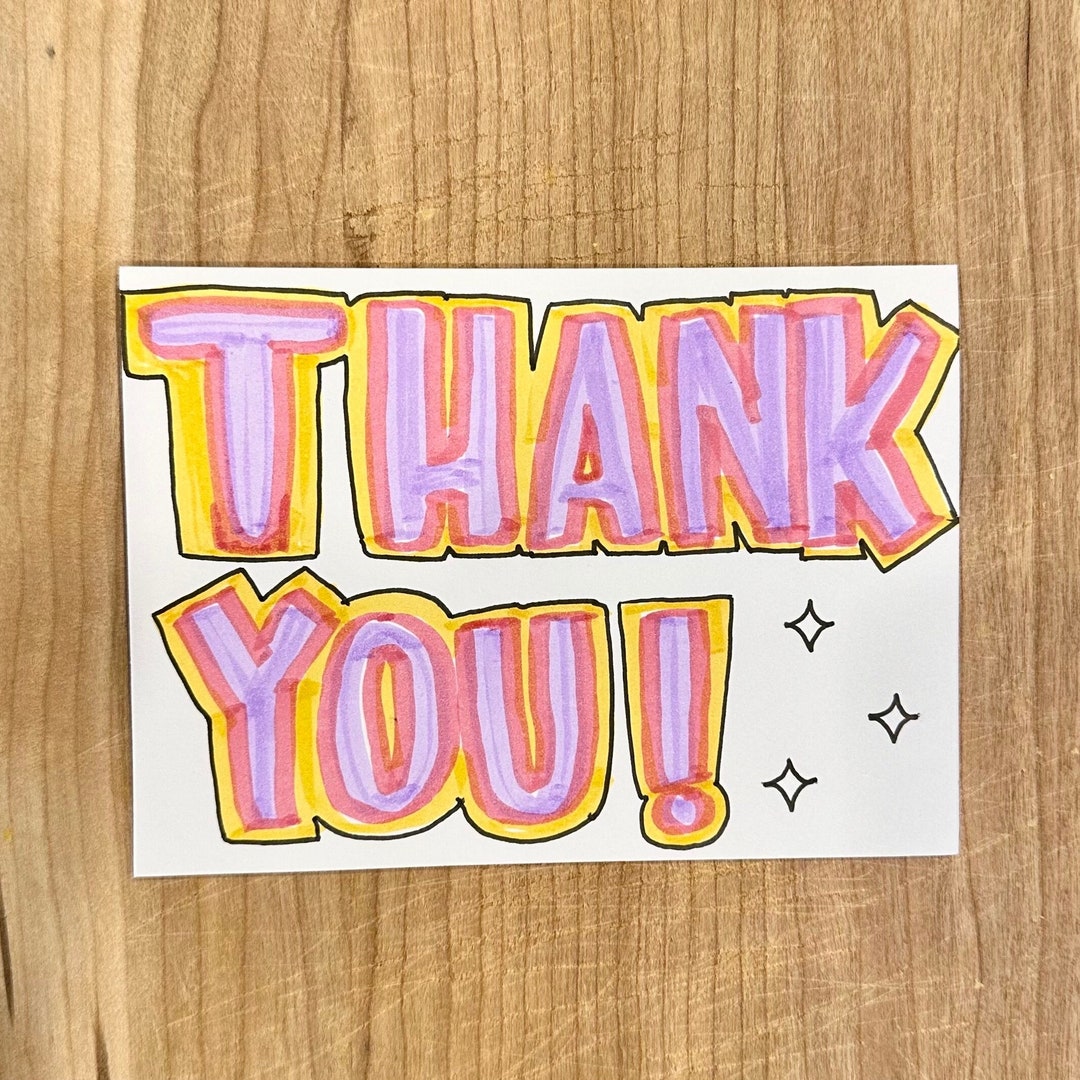 Set of 1 4x6 Handmade Colorful Thank You Card on White Cardstock, 2 ...