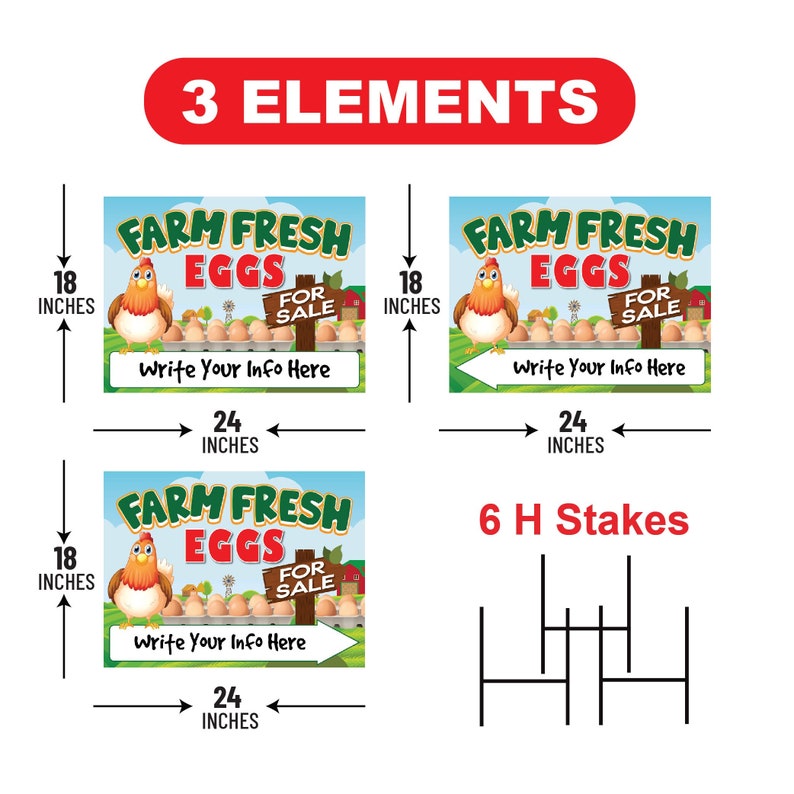 Farm Fresh Eggs Yard Sign 3 Pack Coroplast Double Sided Directional ...