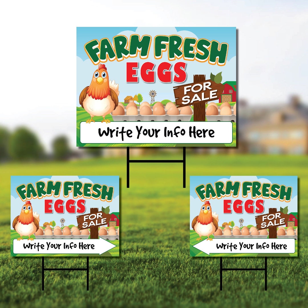Farm Fresh Eggs Yard Sign 3 Pack Coroplast Double Sided Directional ...