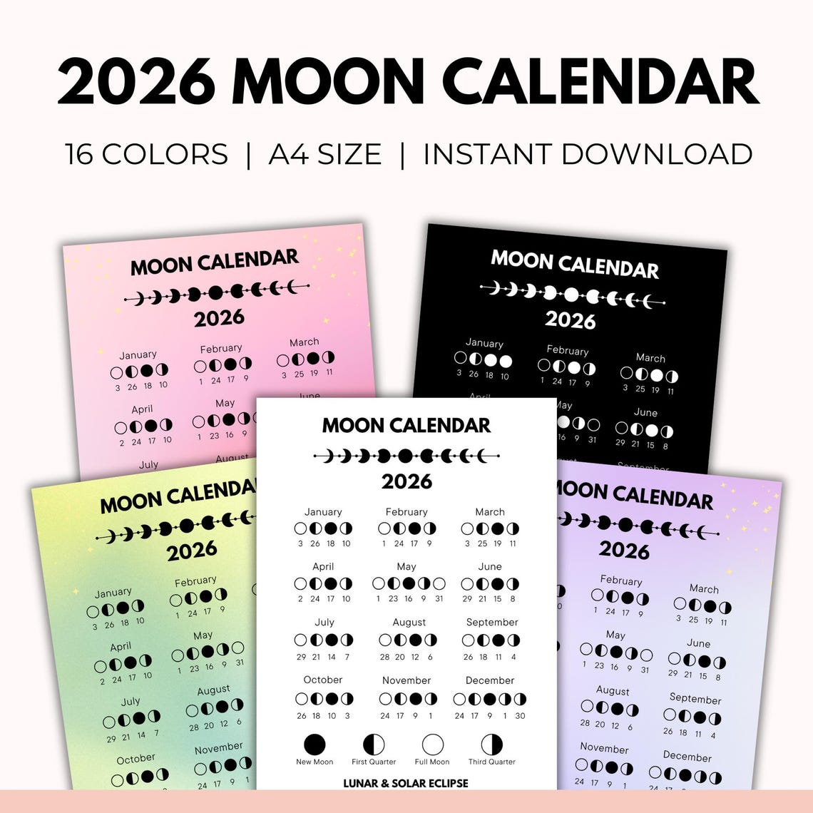 2026 Moon Phases Calendar With PLR Resell Rights, Lunar Astrology ...