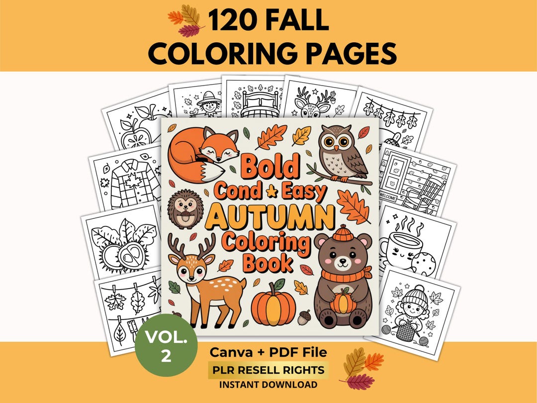 120 Fall Coloring Pages for Kids, Autumn Coloring Book, Canva + PDF ...