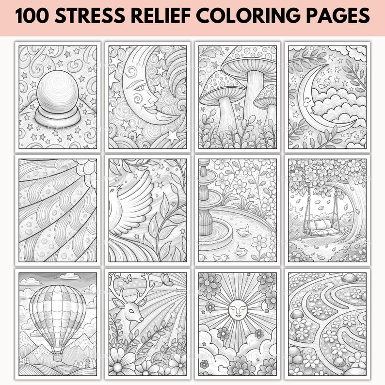100 Mental Health Coloring Pages, Stress Relief, CBT, DBT, Mindfulness ...