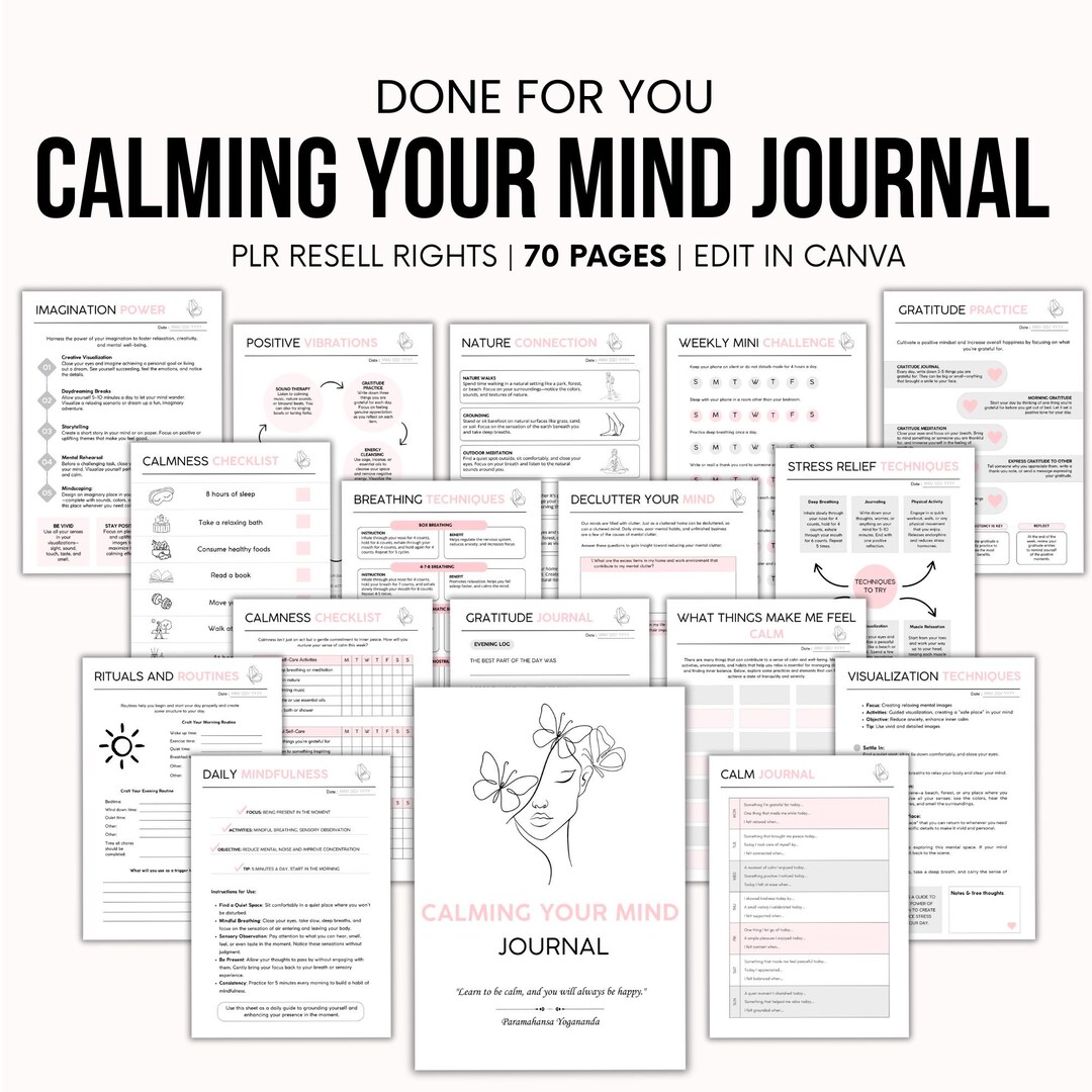 Calming Your Mind Journal PLR Resell Rights, Mindfulness Journal, Anxiety Journal, Mental Health ...
