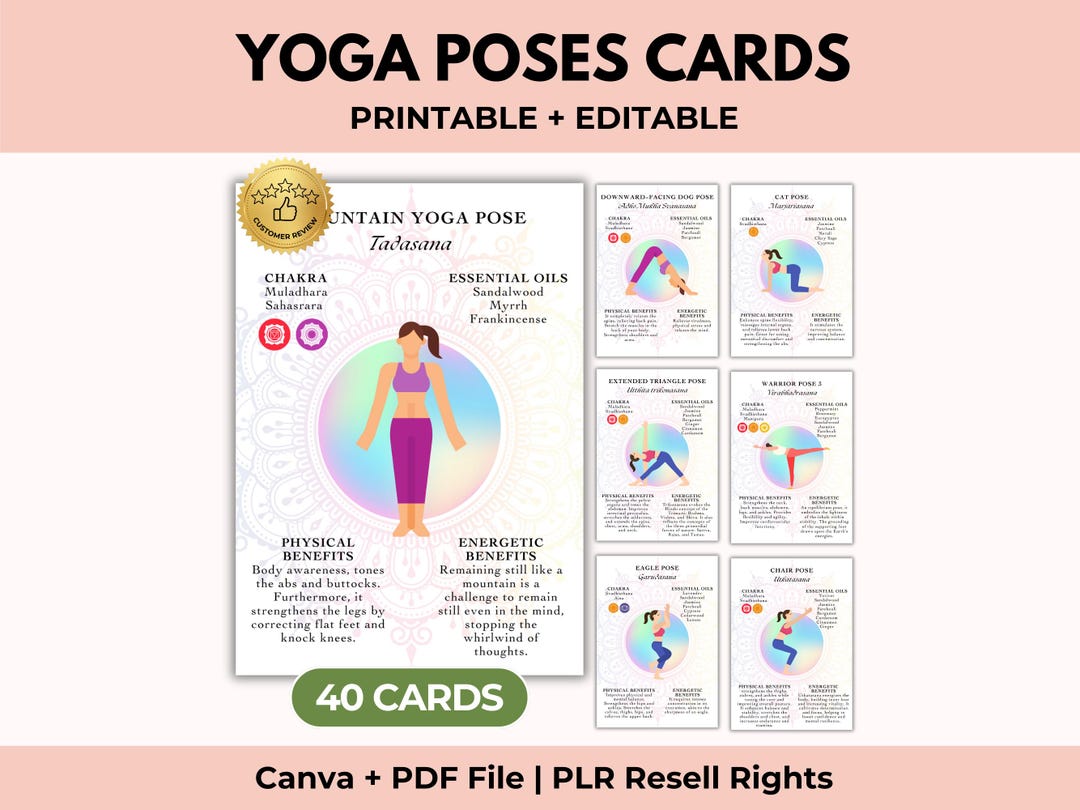 Yoga Poses Cards Printable, Chakra Balancing Flashcards, Hatha and ...