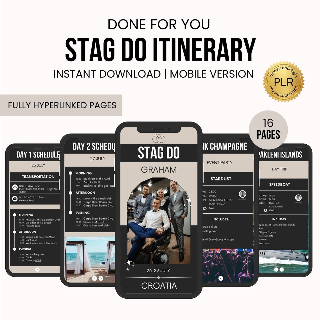 Stag Do Itinerary Template With PLR Resell Rights, Bachelor Party ...