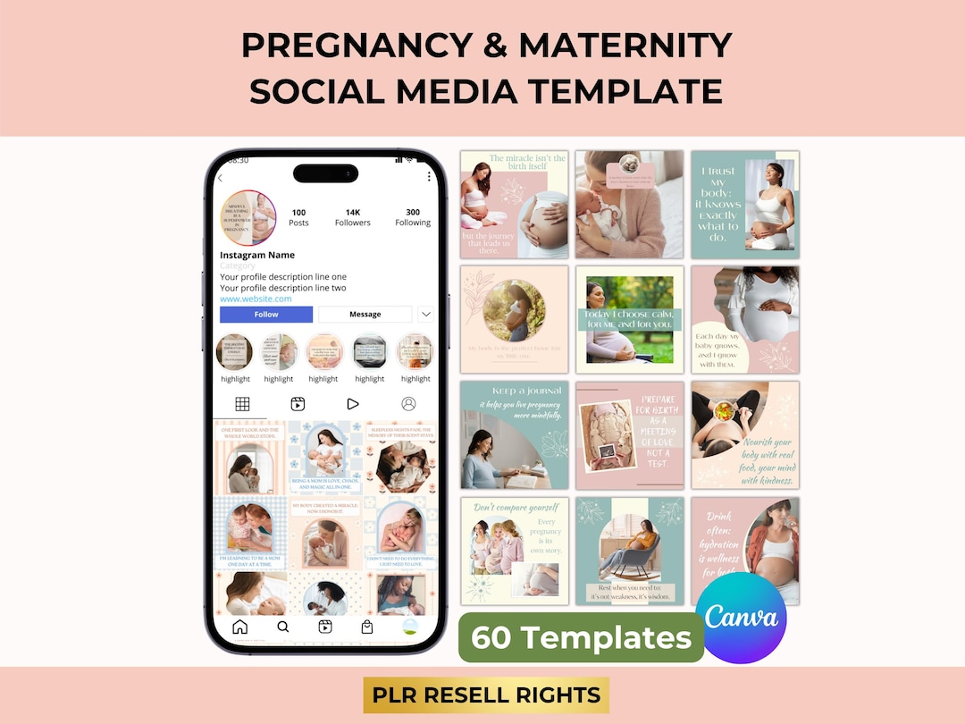 Pregnancy and Maternity Social Media Templates for Canva With PLR ...