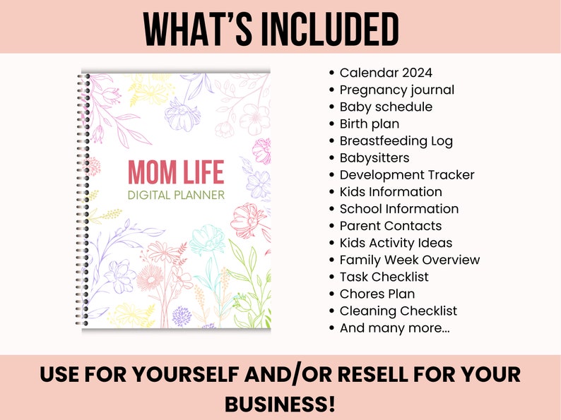 Mom Life Digital Planner With PLR Resell Rights, Busy Mom Planner, Digital Planner 2024 ...