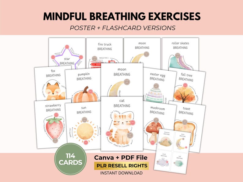 Mindfulness Breathing Flashcards for Kids, Emotional Regulation, Canva ...