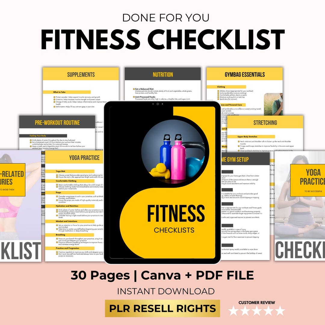 Fitness Checklist Printable With PLR Resell Rights, Health & Wellness ...