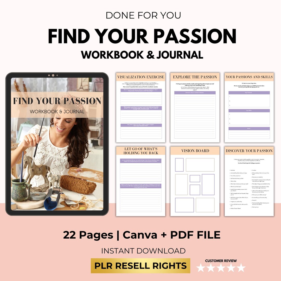 Find Your Passion Workbook and Journal PLR Resell Rights, Vision ...