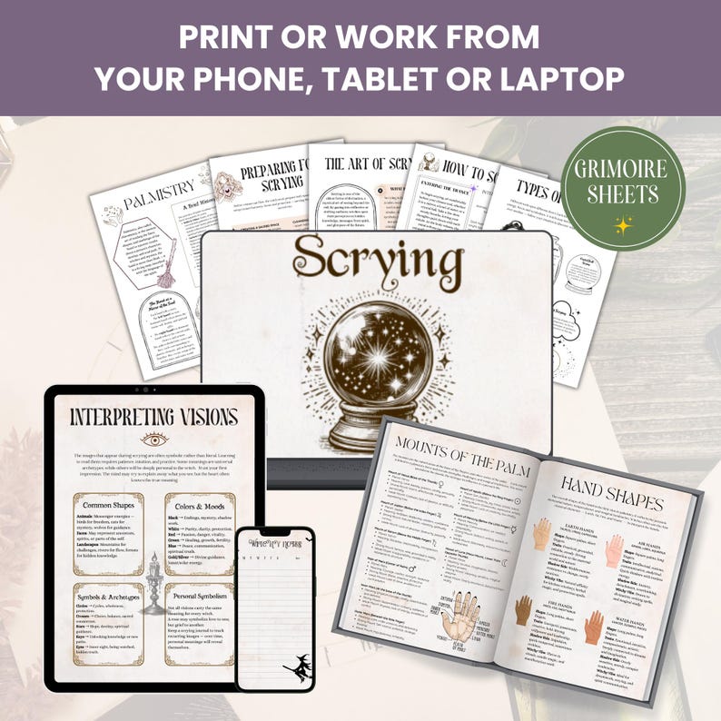 Scrying and Palmistry Guide, Grimoire Pages for Book of Shadows, Canva ...