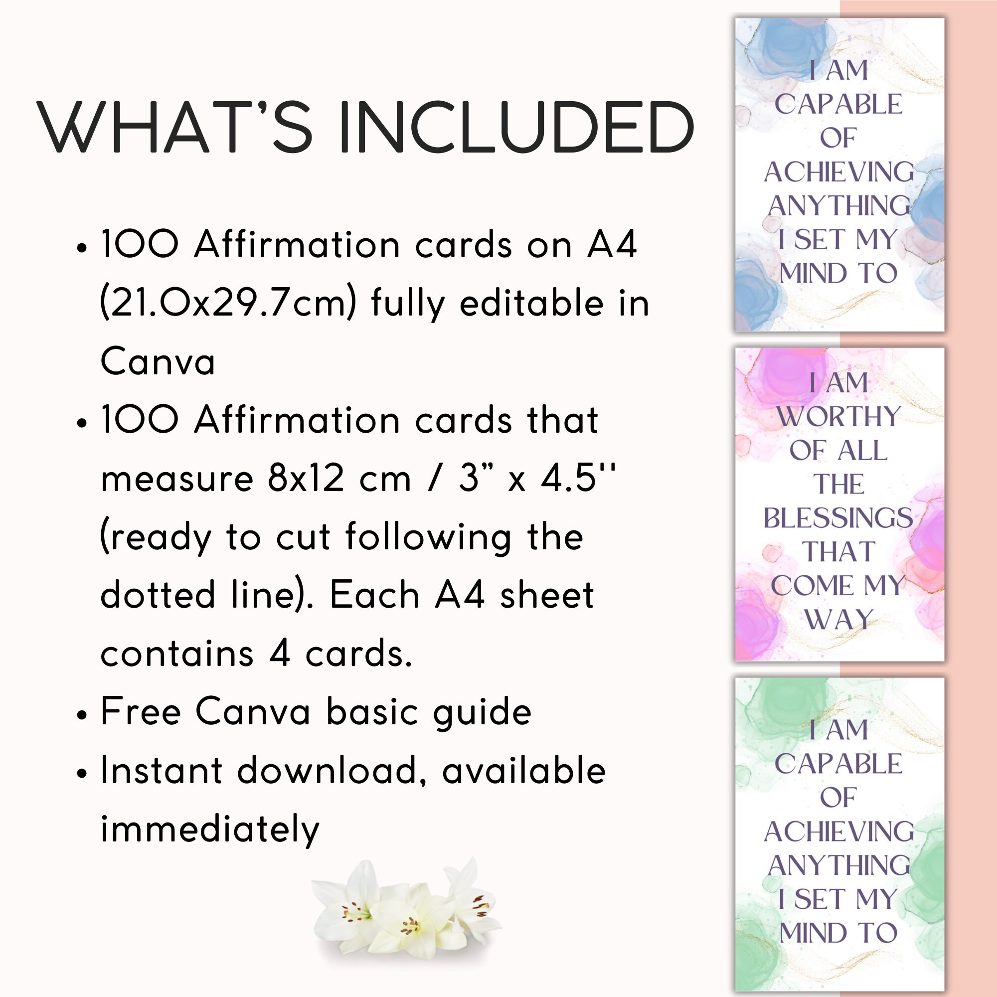 100 Positive Affirmations Cards, Personal Growth & Empowerment, Canva ...