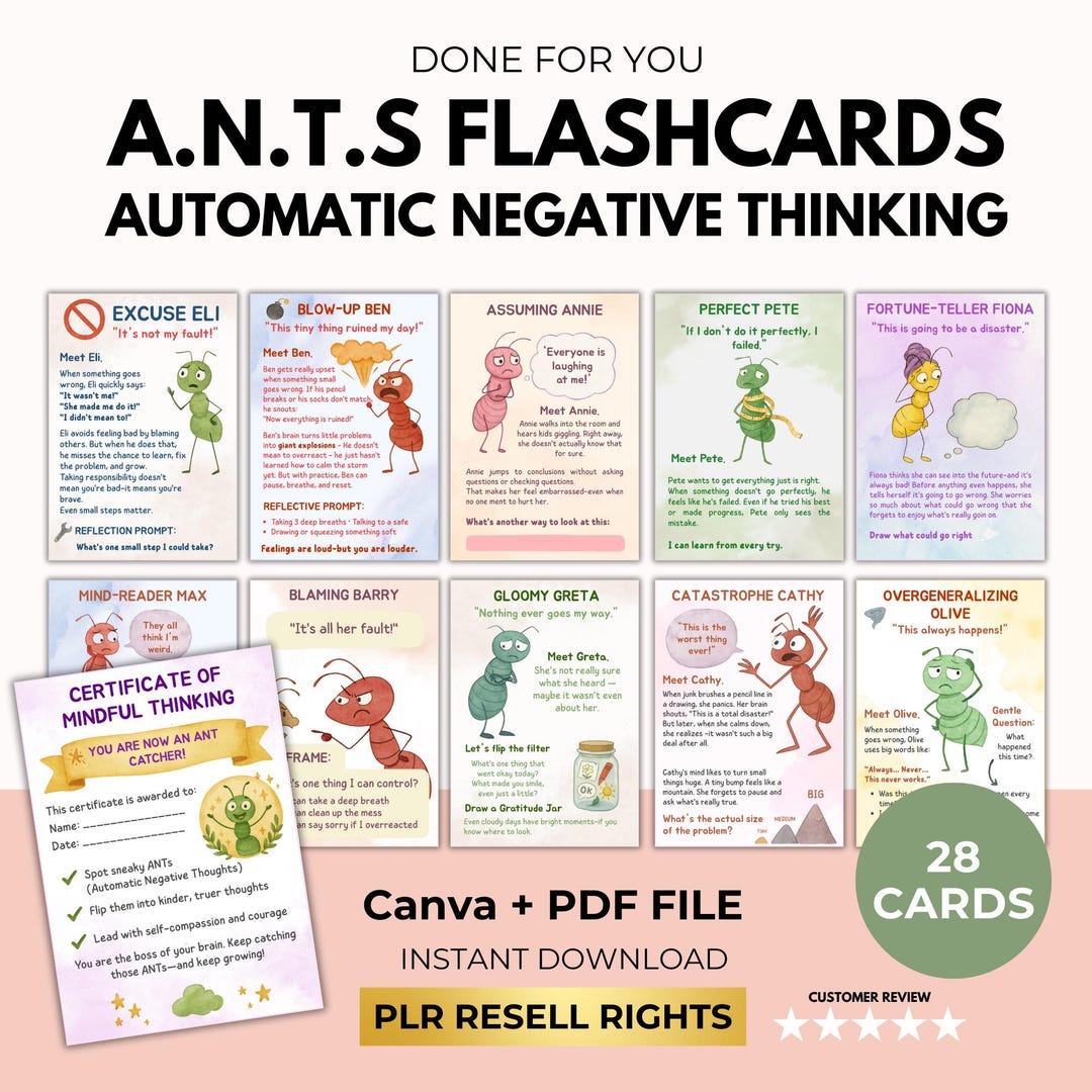 ANTS - Automatic Negative Thinking Cards, Thinking Errors, CBT Cards ...